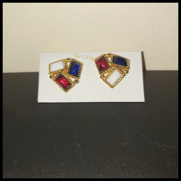 Trifari | Jewelry | Vintage Trifari Red White And Blue Post Earrings ...